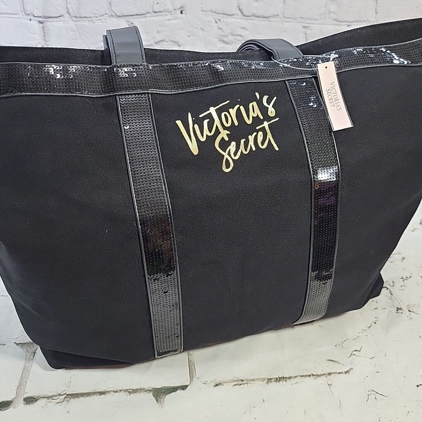 Vintage Victoria's Secret Black Sparkle Weekender Getaway Large Tote ...