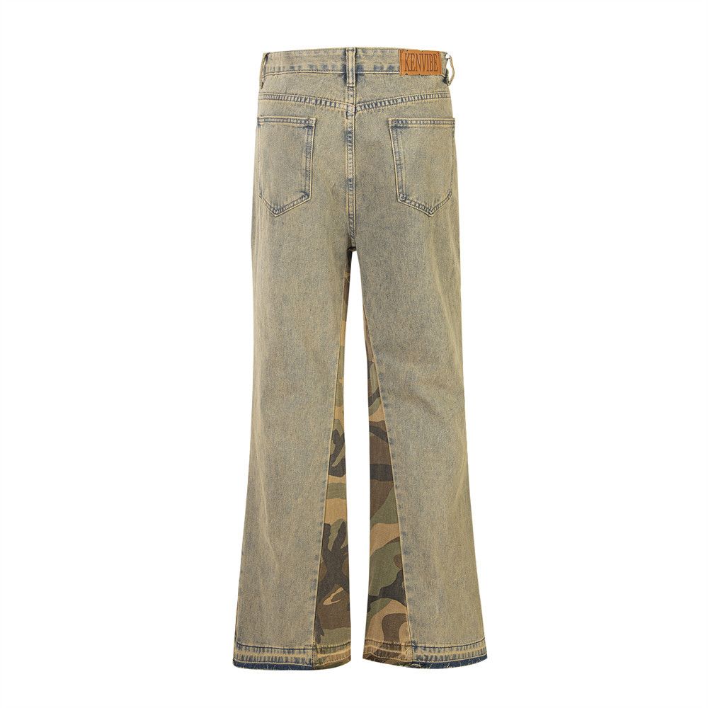 Vintage Distressed Raw Street Camouflage Patch Flare Jeans | Grailed