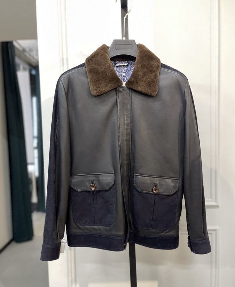 Stefano Ricci Stefano Ricci Leather Biker Collar Fur Detailed Jacket ...