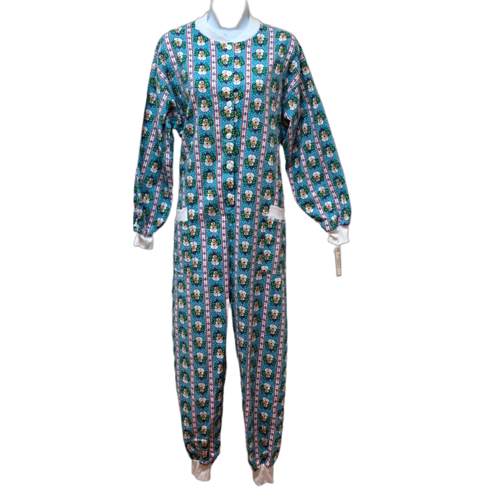 Vintage VTG Jennifer Dale Snowman One Piece Pajamas Drop Seat M NEW NOS ...