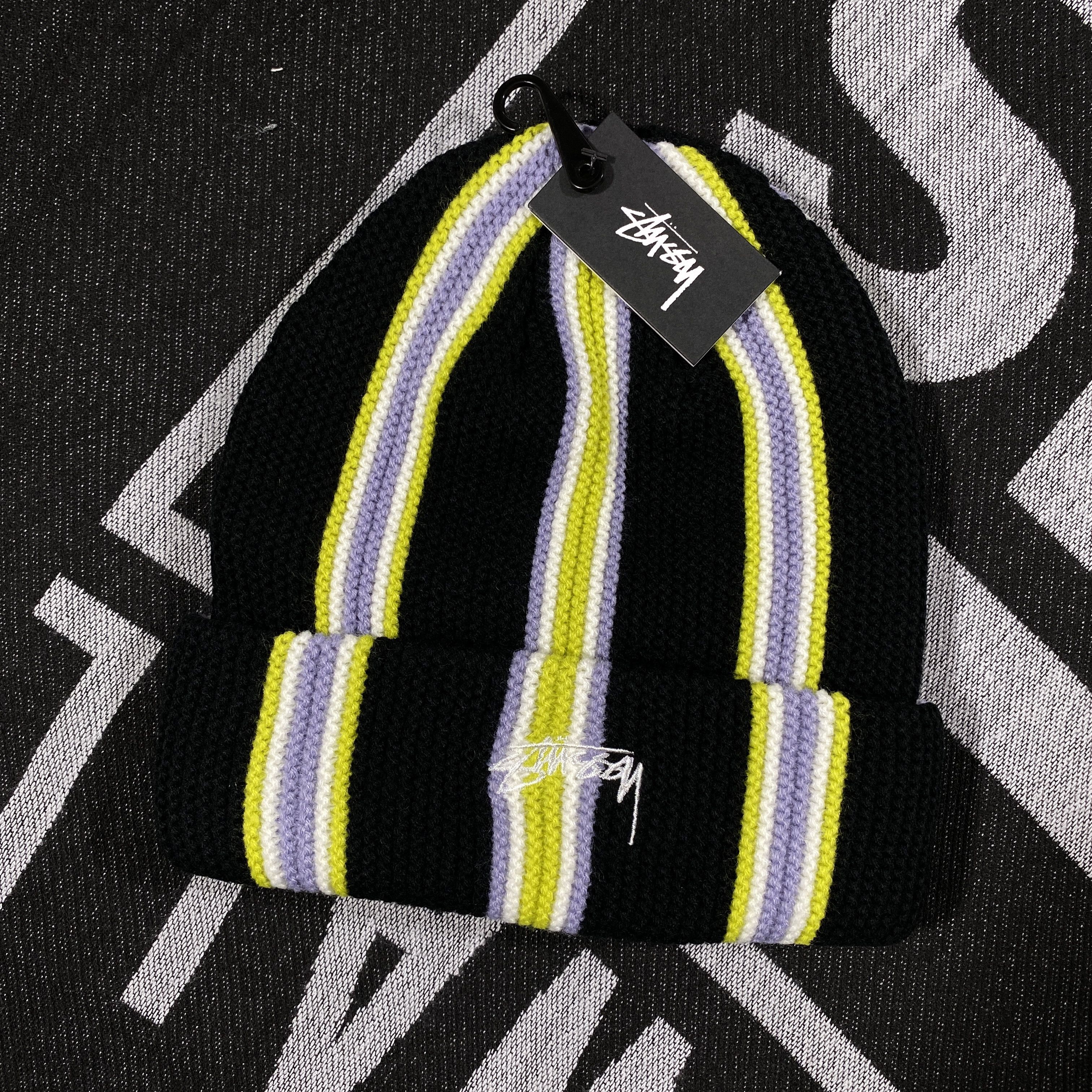 Vintage RARE Stussy Stripes 3 Color Beanie Hat | Grailed