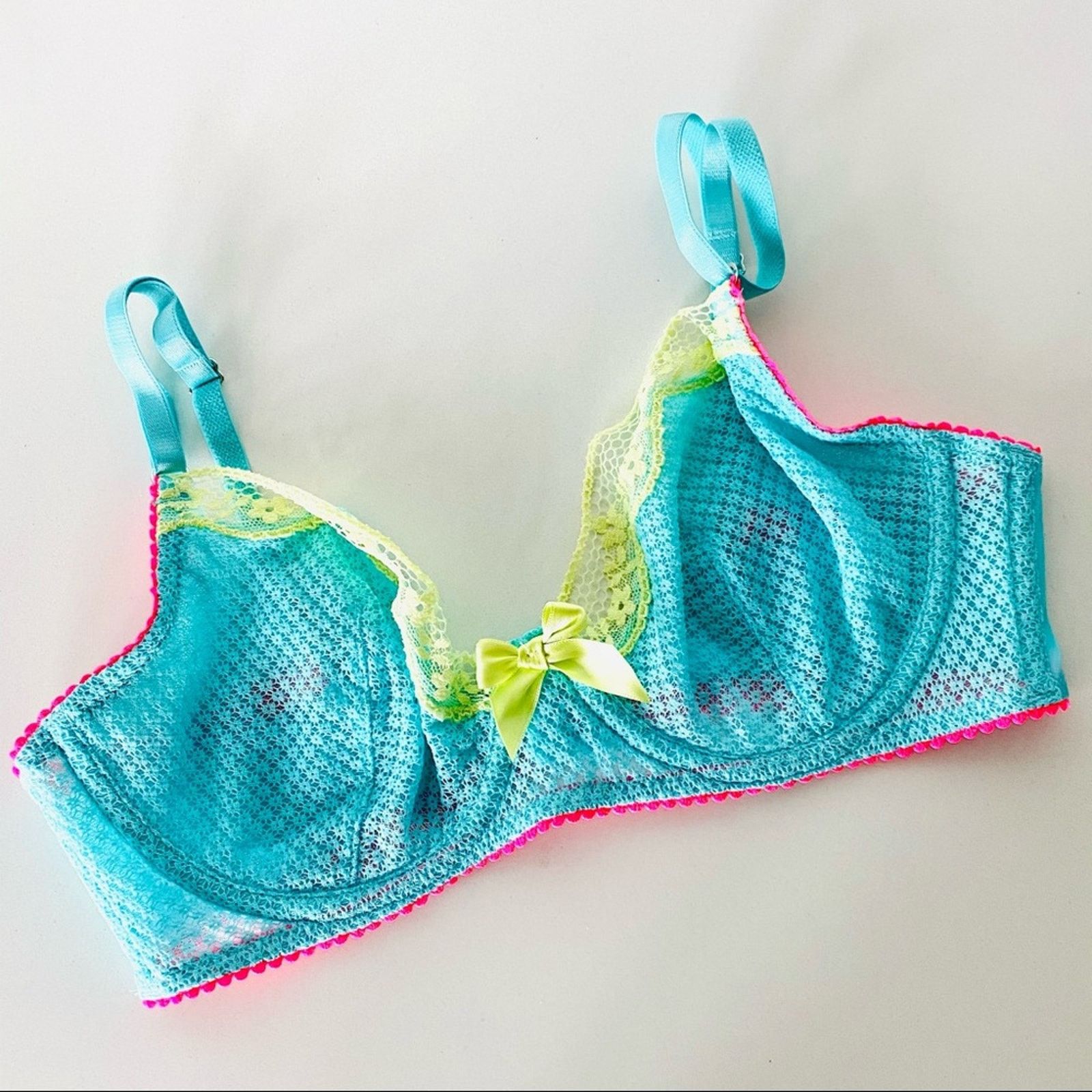 Victoria's Secret NEW VICTORIAS SECRET Blue Pink Yellow Sheer Mesh Lace ...