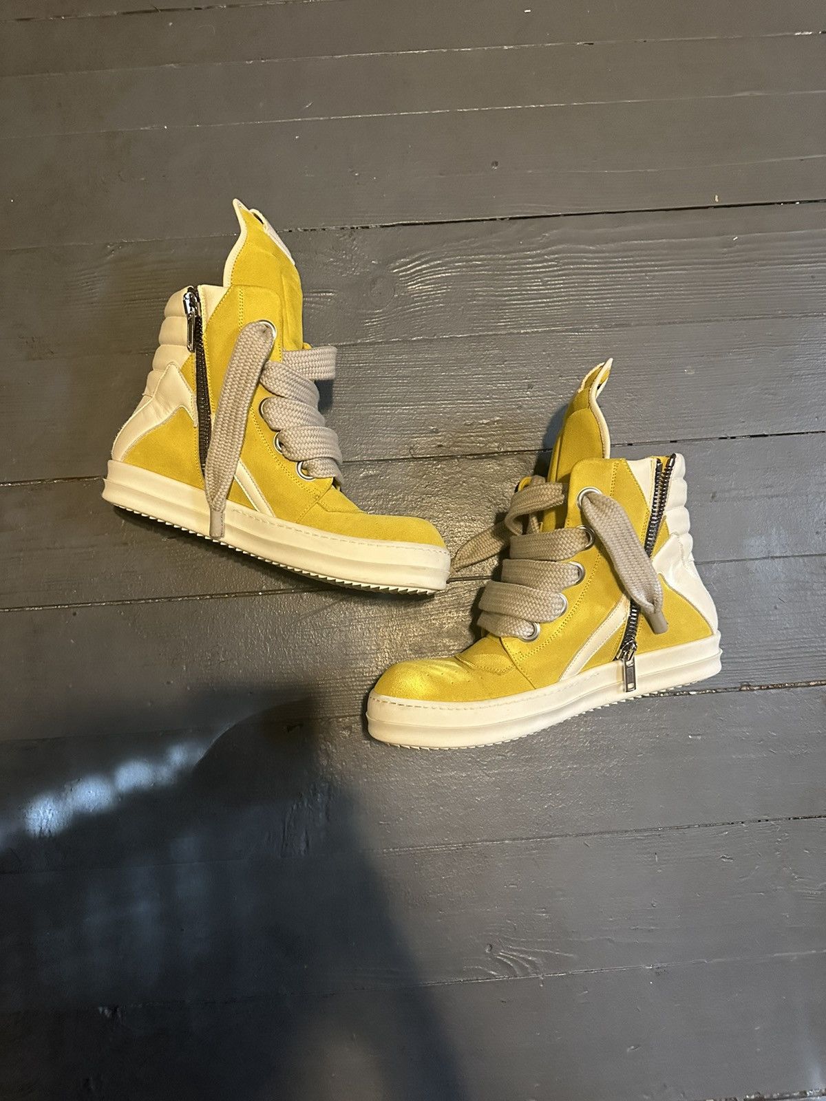 Rick Owens Rick Owens Suede “Yellow” Jumbo Lace Geobaskets | Grailed