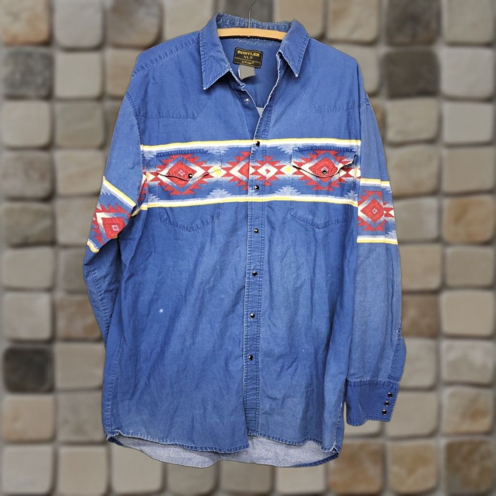 Wrangler Wrangler Rustler Mens Long Sleeve Aztec Western Shirt Extra ...