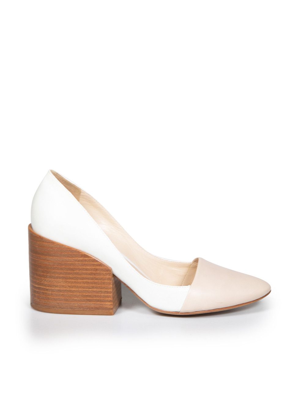 Chloe Beige & White Leather Block Heel Pumps | Grailed