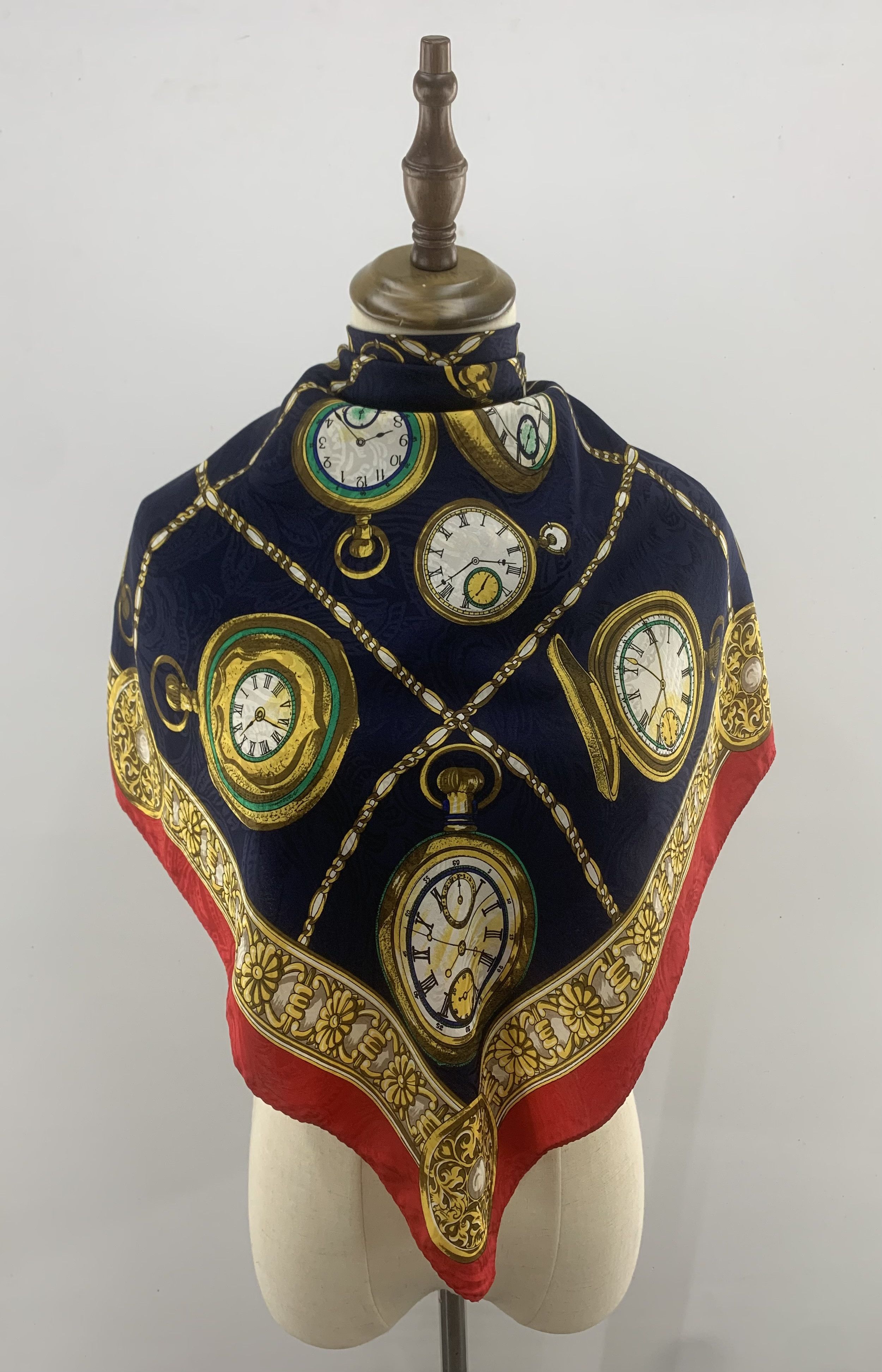 Vintage Vintage Silk Scarf Watch Clock Print Foulards 90cm | Grailed