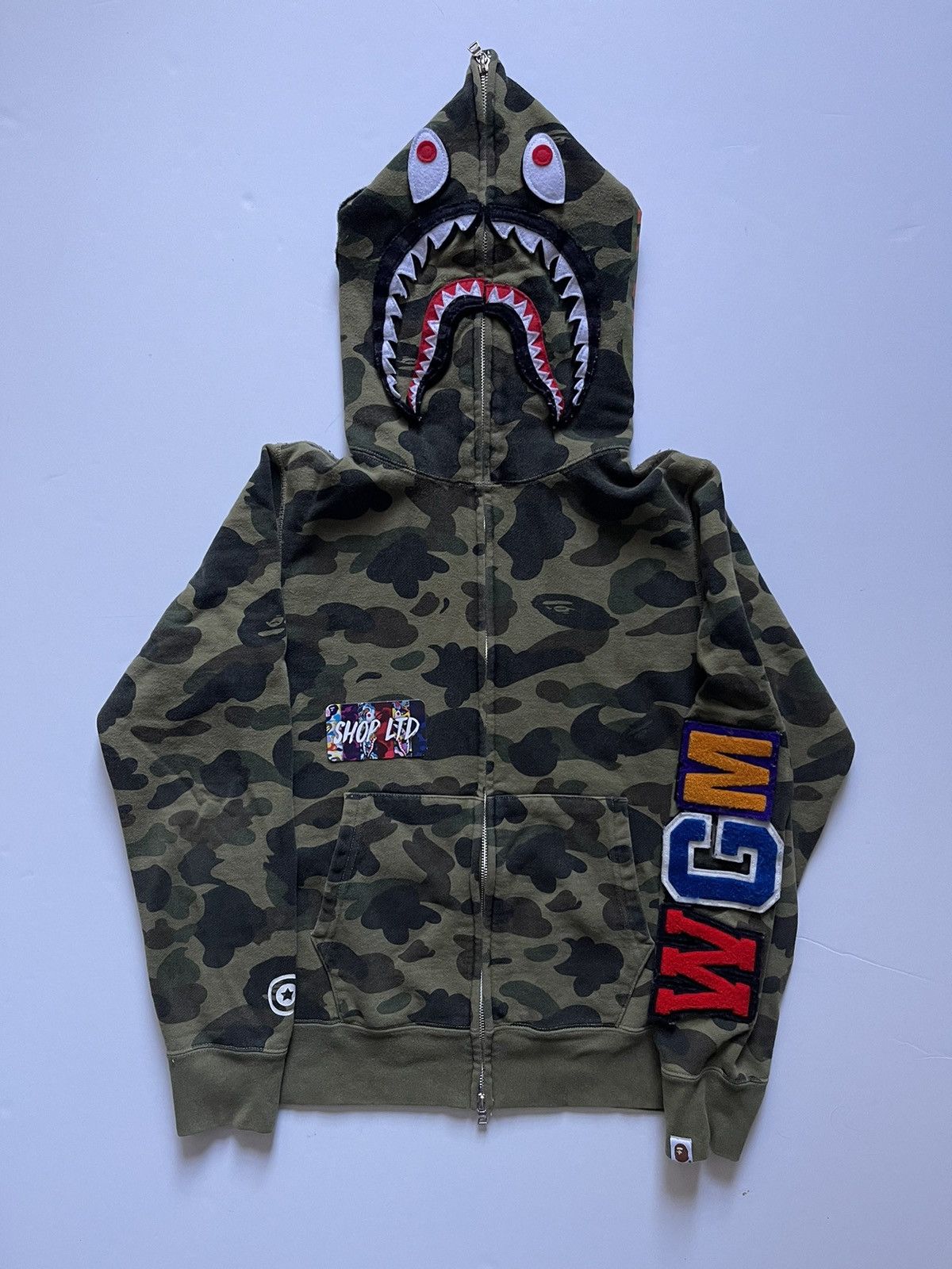 Bape A Bathing Ape Green Camo Velcro Shark Hoodie | Grailed