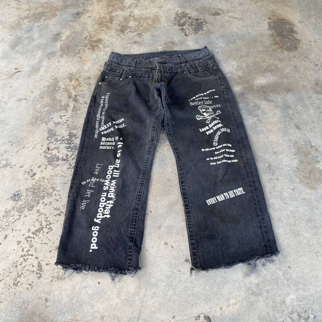 Distressed Denim × Japanese Brand VINTAGE DOUBLEWAIST PUNK WORDING ...
