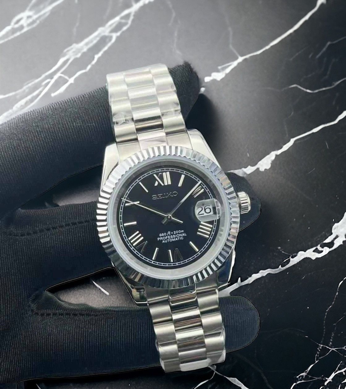 Japanese Brand × Seiko Seiko Mod Datejust Black Roman Dial Steel ...