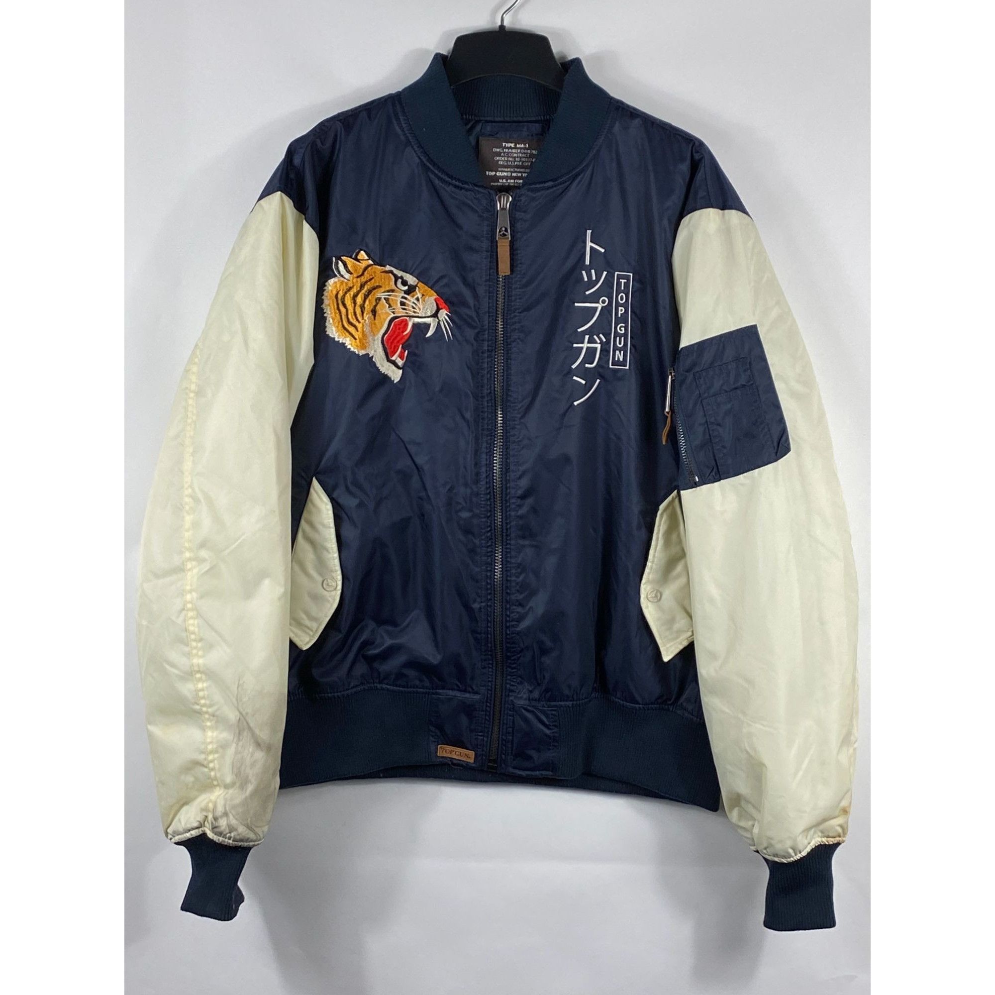 Vintage Vintage Top Gun Tiger Embroidered M-1 Bomber Jacket Navy Blu ...