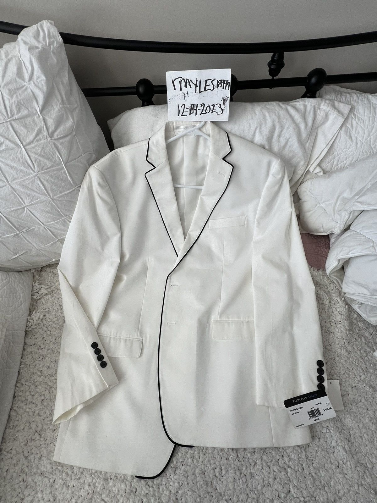 Van Heusen Van Husen white New Blazer with Black piping outline | Grailed