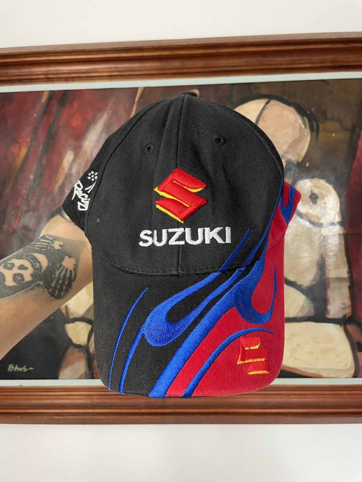 Hat × Racing × Vintage Vintage Suzuki Racing Flames Y2k Drip Hat Cap ...