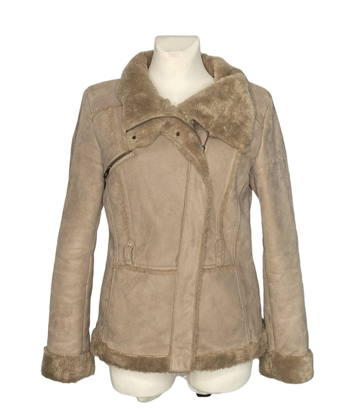 Vintage Vintage Beige Fuzzy Furry jacket y2k Suede Fake fur Gorp | Grailed