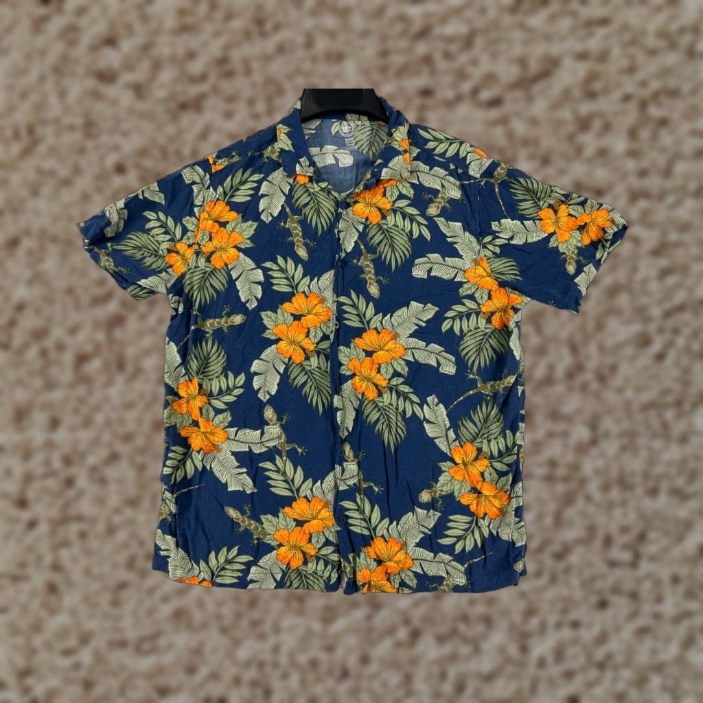 Vintage Wonder Nation Button-Up Shirt Boys XL Blue Green Floral Rayon ...