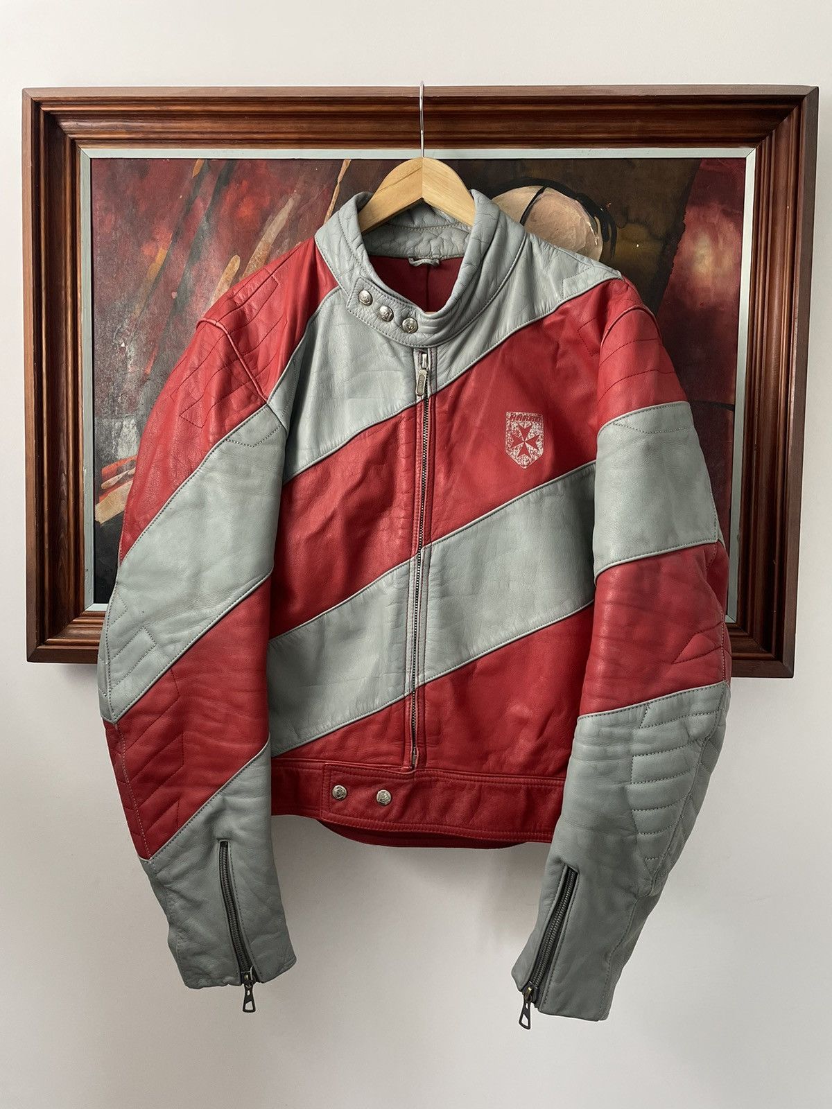 Leather Jacket × Racing × Vintage Vintage 90s Cropped Boxy Leather ...