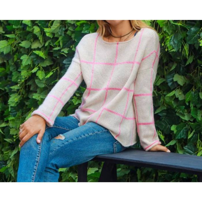 Designer WOODEN SHIPS Window Pane Sweater In Half Moon/pretty Pink ...