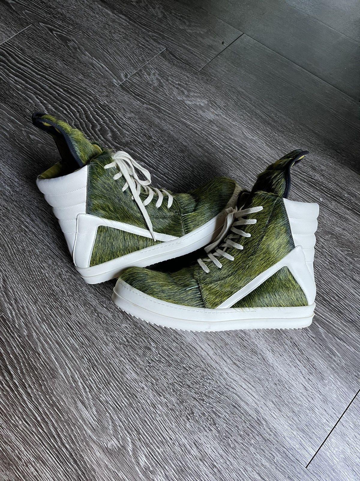 Rick Owens Rick Owens Green Fur Geobasket Hightop Sneaker | Grailed