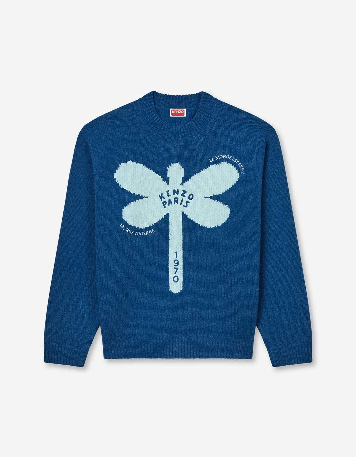 Kenzo Kenzo Dragonfly Blue Embroidered Wool Jumper | Grailed