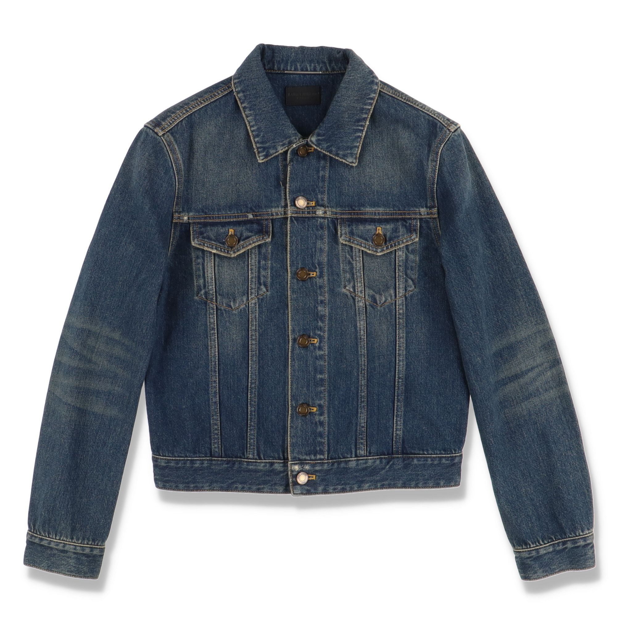Saint Laurent Paris Dirty Vintage Blue Fitted Denim Trucker Jacket ...