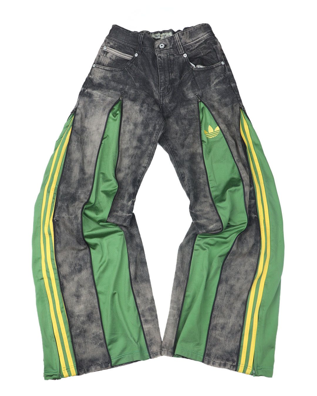 Adidas × Custom Reworked Adidas Baggy Jeans Washed Grey/Green Yellow ...