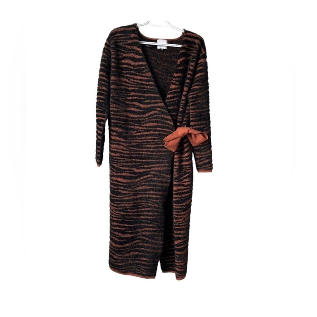 Anthropologie J.O.A. Anthro Orange fuzzy Zebra Print Duster cardigan ...
