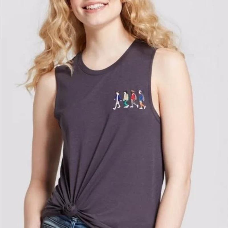 Vintage Netflix Stranger Things Embroidered Tank Top Charcoal Grey ...