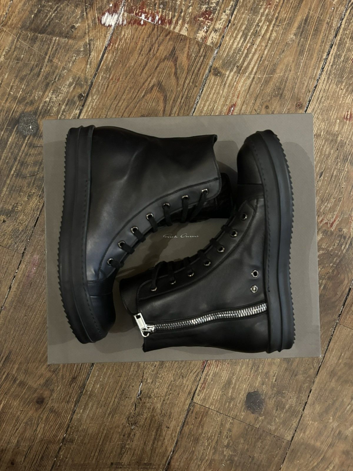 Rick Owens Rick Owens High-Top Triple Black Leather Ramones | Grailed