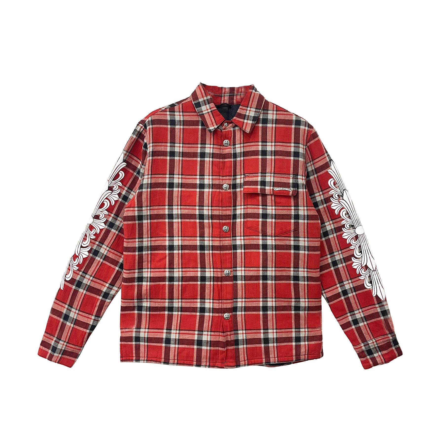 Chrome Hearts Chrome Hearts Red Plaid Silver Buttons Flannel Jacket ...