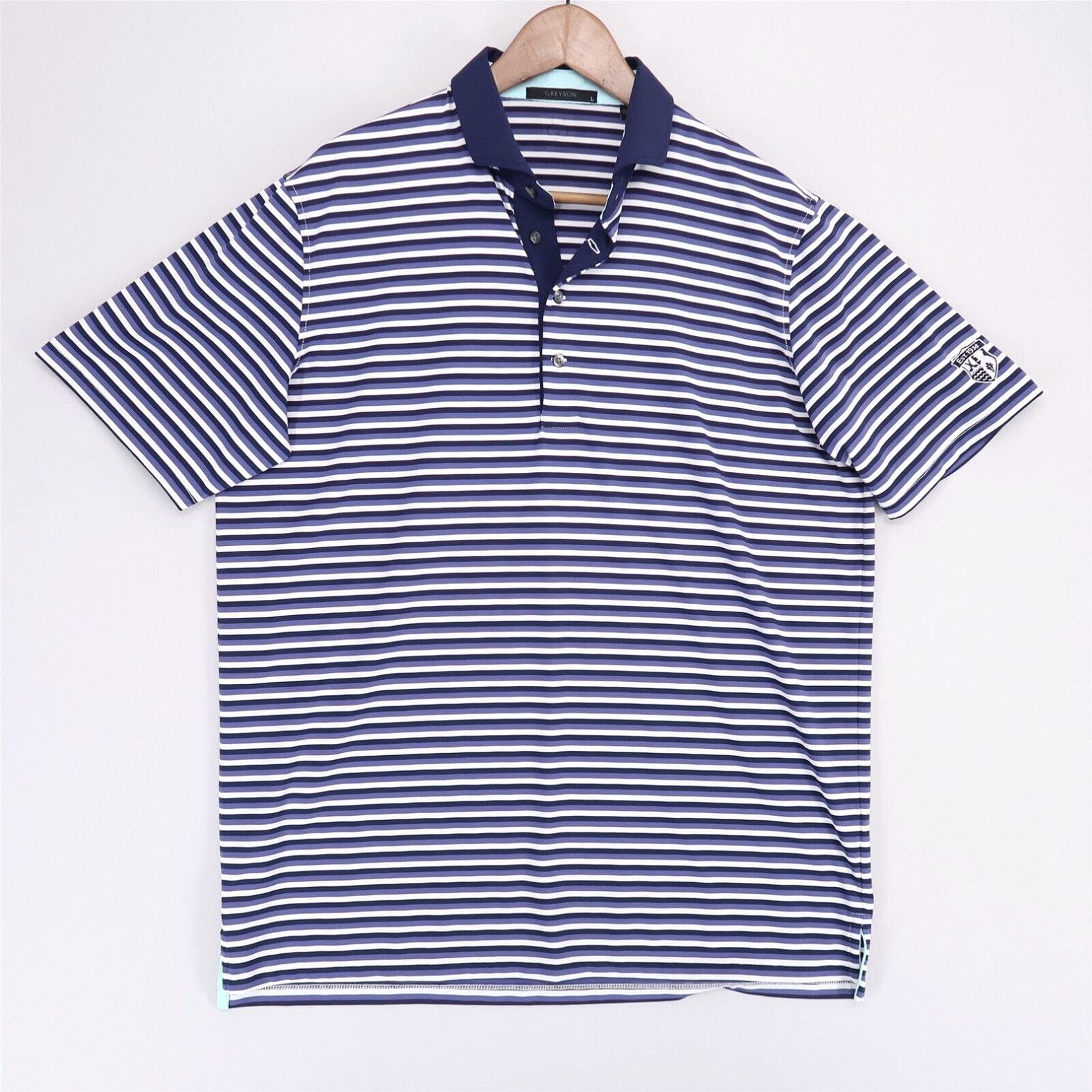 Vintage Greyson Polo Shirt Mens Large Blue Striped Golden Valley Golf Crest Logo* | Grailed