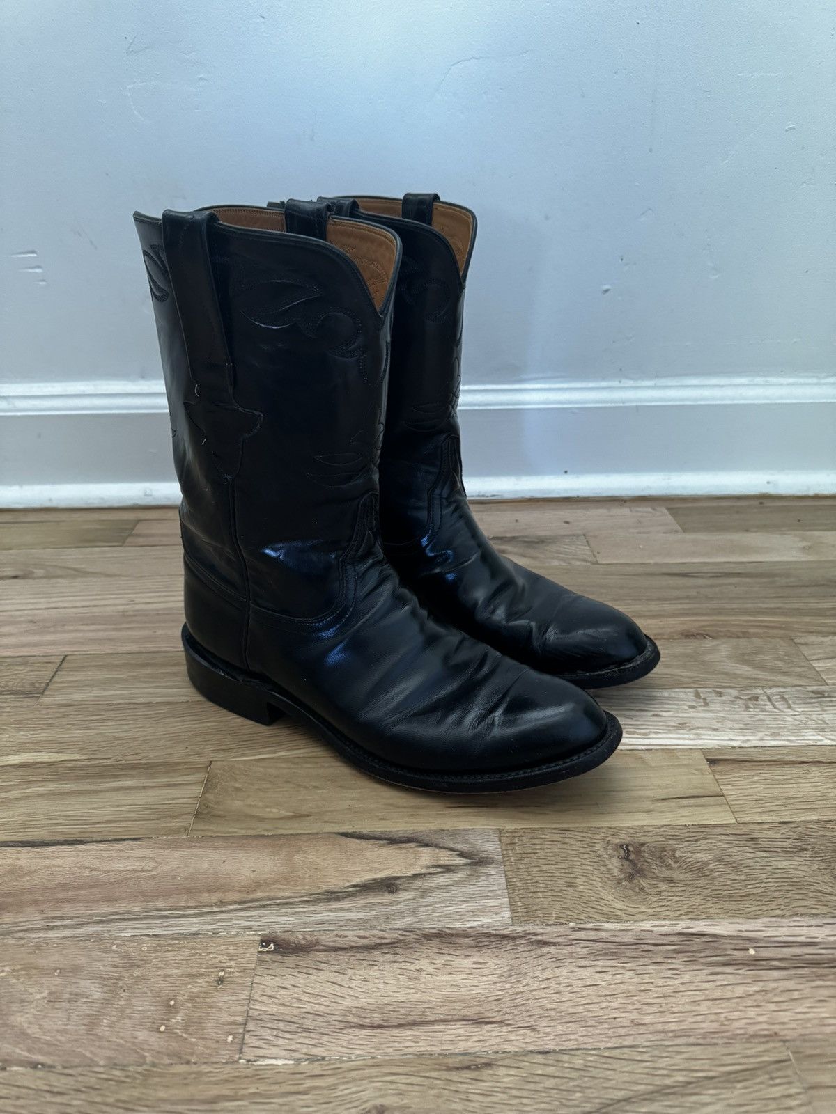 Lucchese Lucchese Classics Handmade Black Leather Western Roper Boots ...