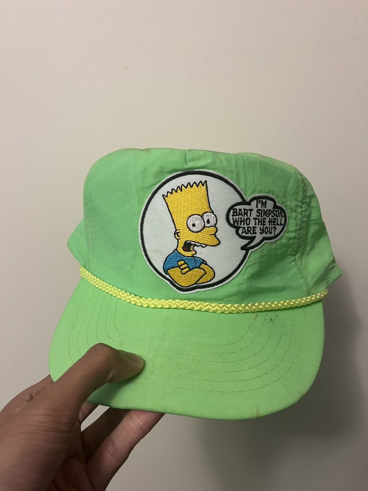 The Simpsons × Vintage 1990 Bart Simpson Neon Nylon Snapback Hat 90s ...