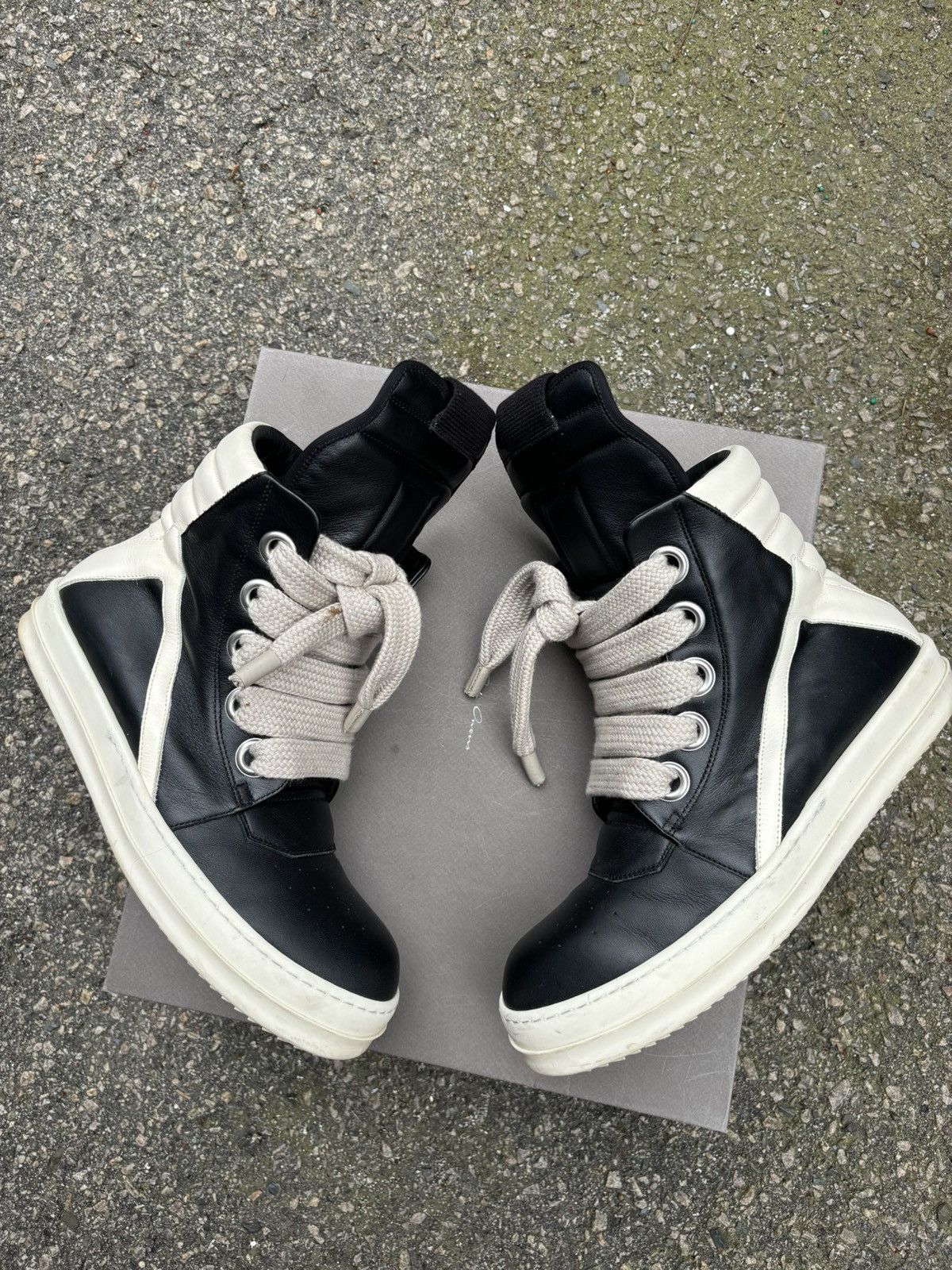 Rick Owens Black and Milk Jumbo Lace Geobasket | Grailed