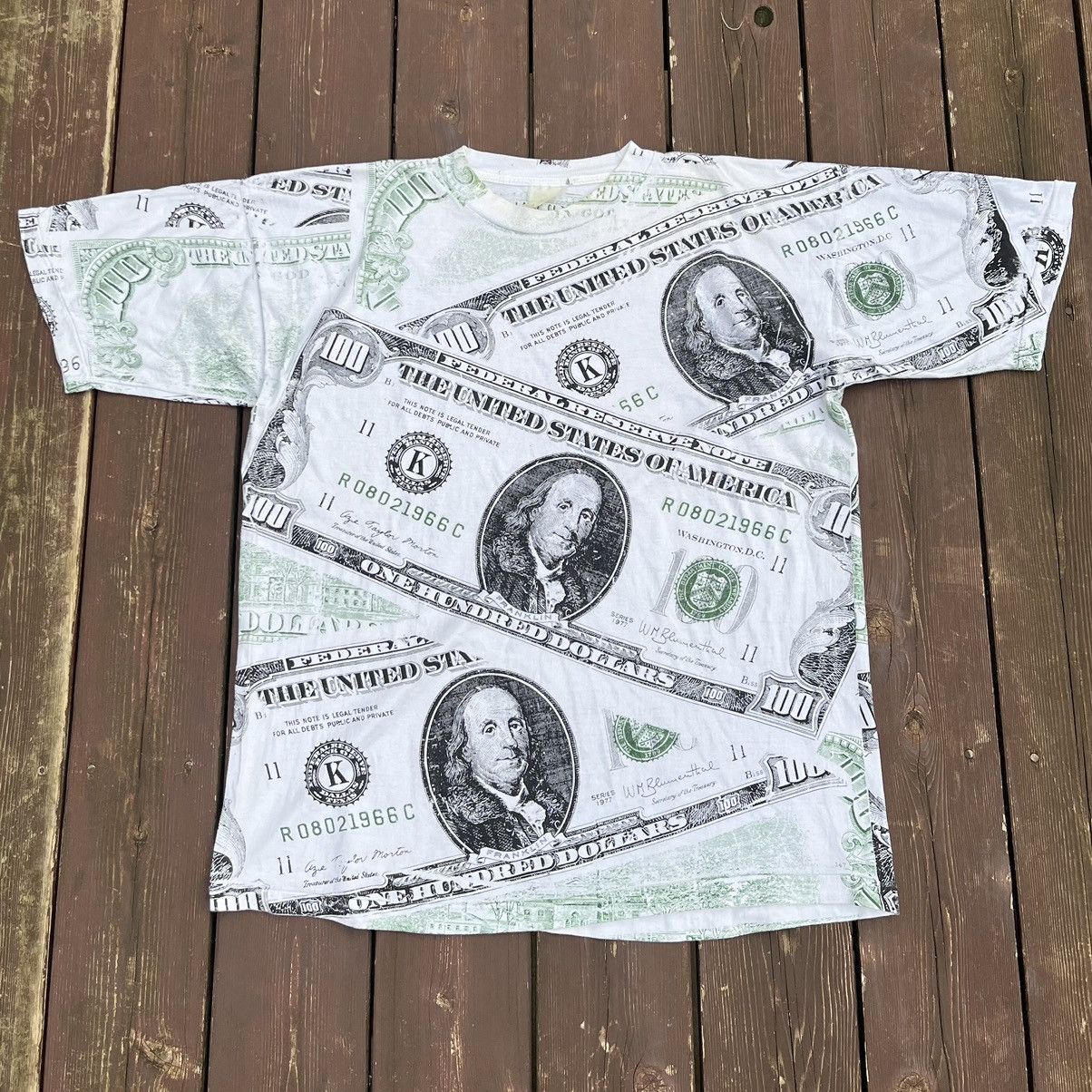 Vintage Vintage Y2K 100 Dollar Bill Money Cash All Over Print RARE ...