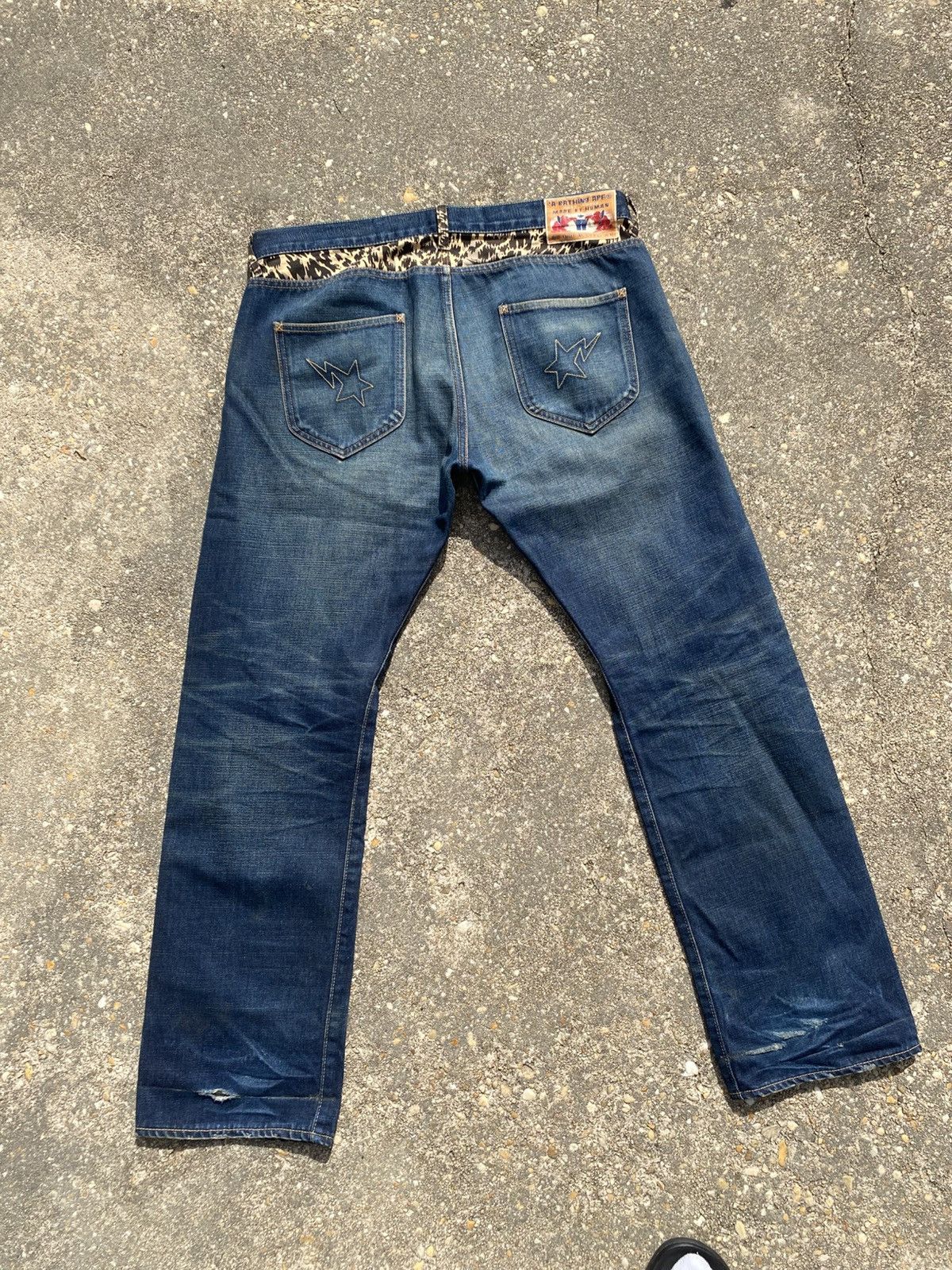 Bape × Nigo Bape leopard print Bapesta selvedge jeans | Grailed