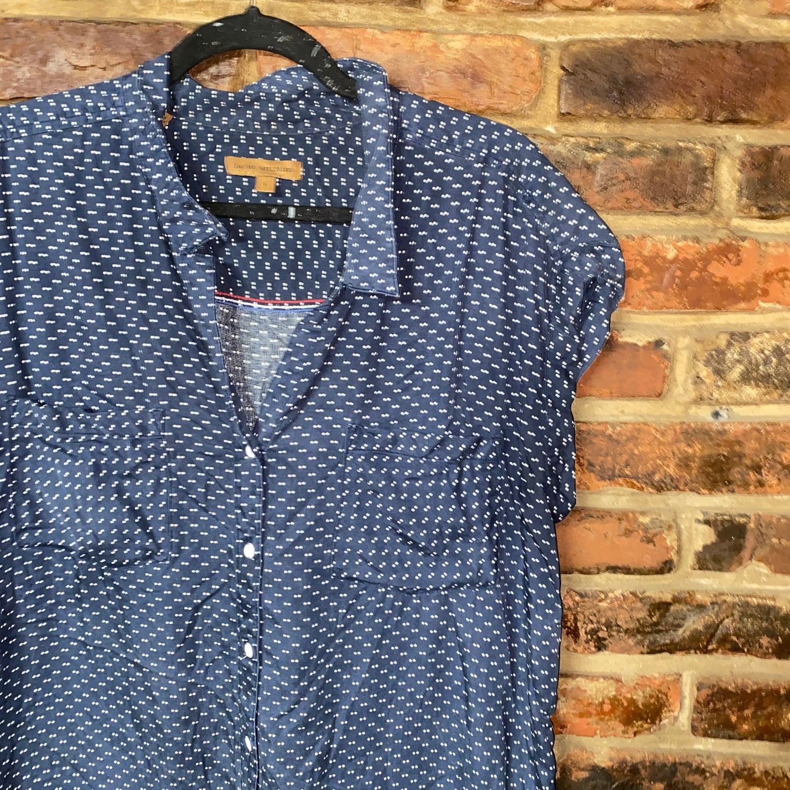 Other Jachs Girlfriend Blue White Polka Dot Button Down Top large | Grailed