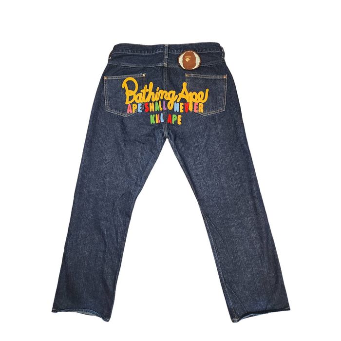 Bape Bape Jeans ASNKA Big Ape Patch RAINBOW DENIM Vintage | Grailed