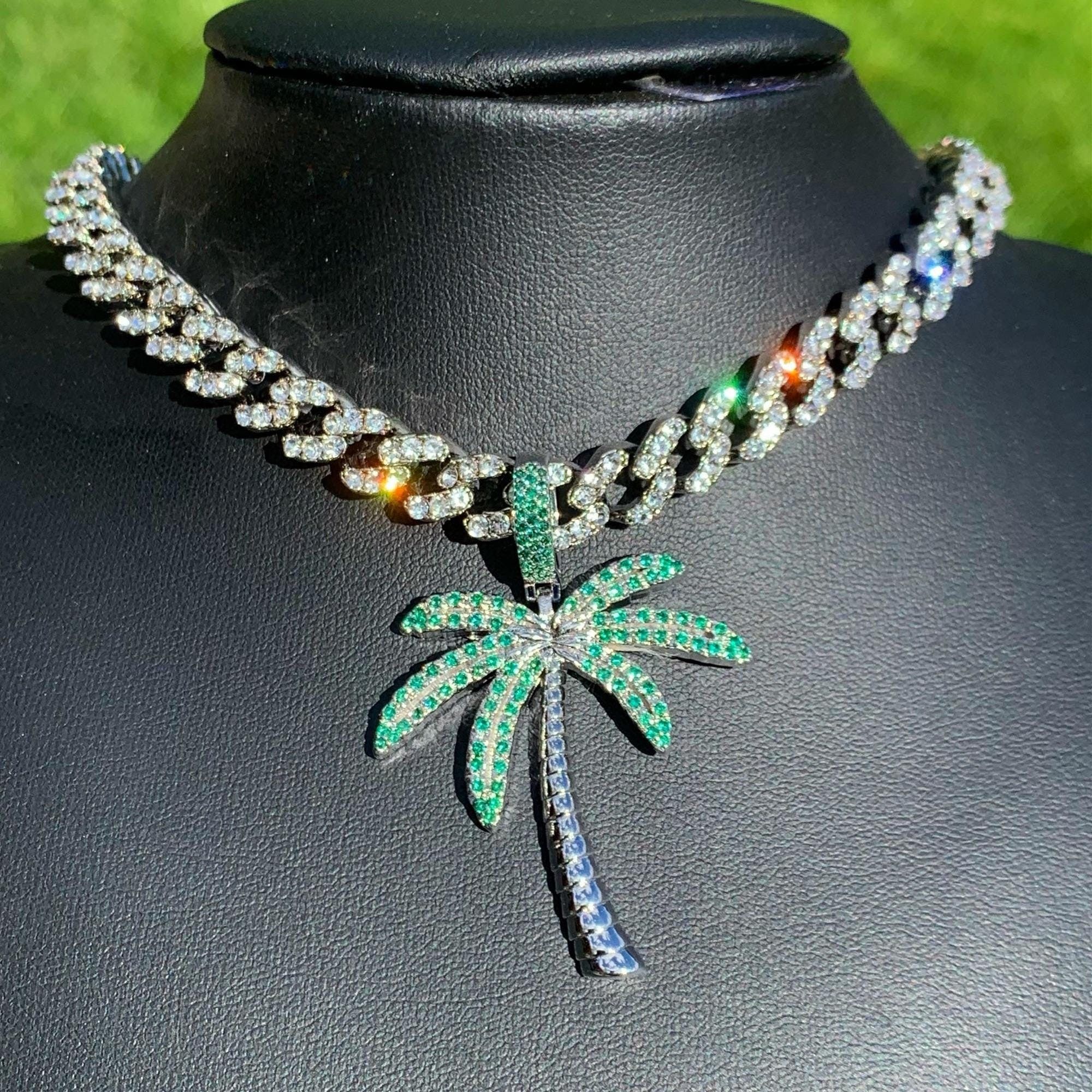 Cuban Link Chain Palm Tree Pendant Iced Cuban Chain Set | Cuban Link ...
