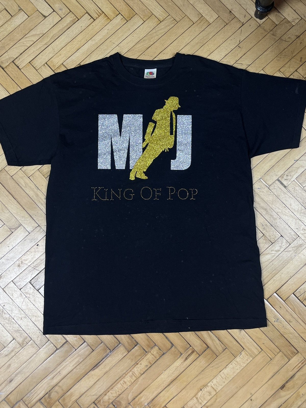 Band Tees × Fruit Of The Loom × Michael Jackson Vintage Michael Jackson Big Golden Logo Black ...