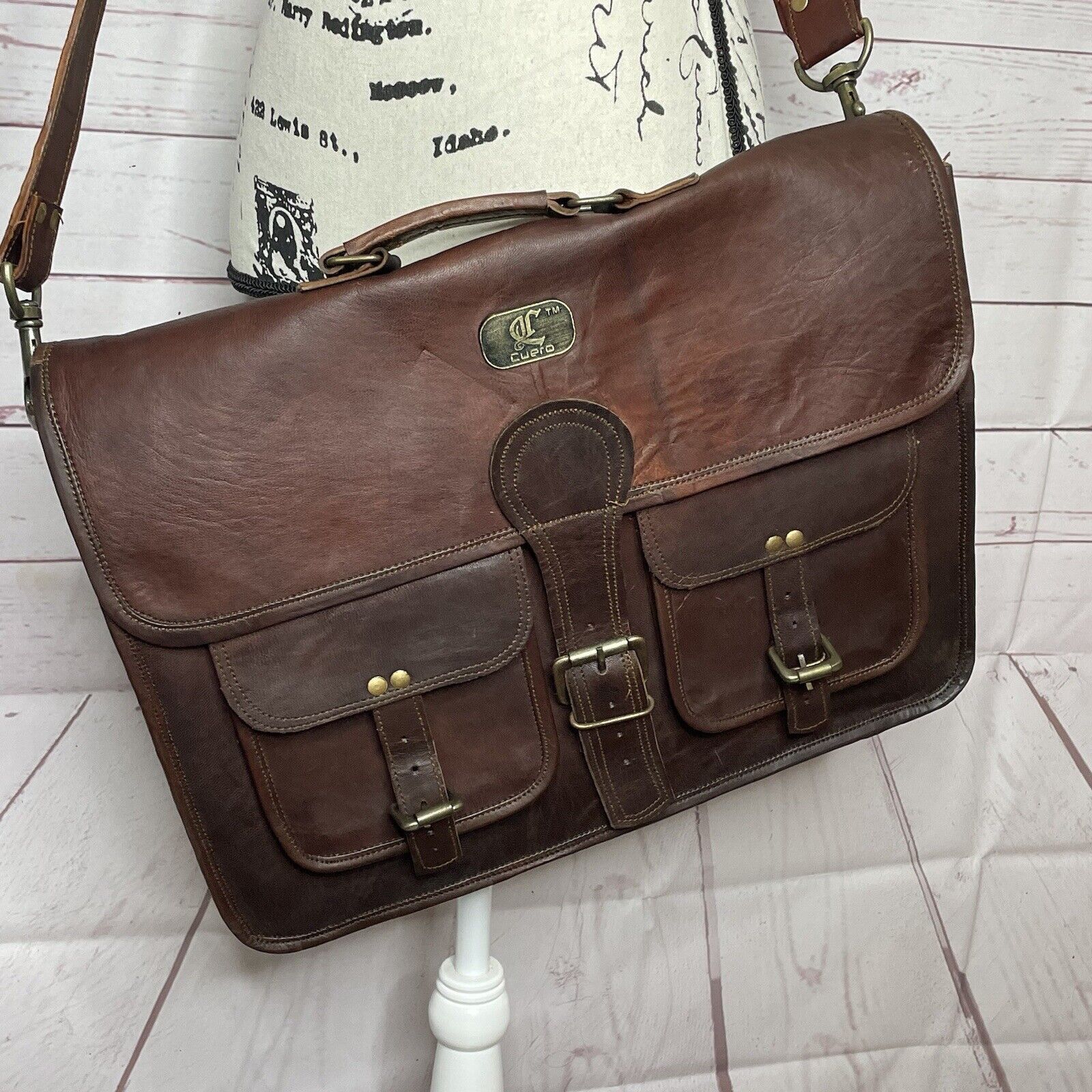 Vintage 18" Cuero Leather Messenger Bag Crossbody Laptop Briefcase ...