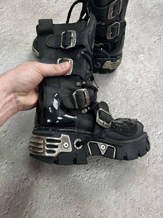 Vintage New Rock Reactor Leather Mid Calf Flame Skull Devil Platform ...