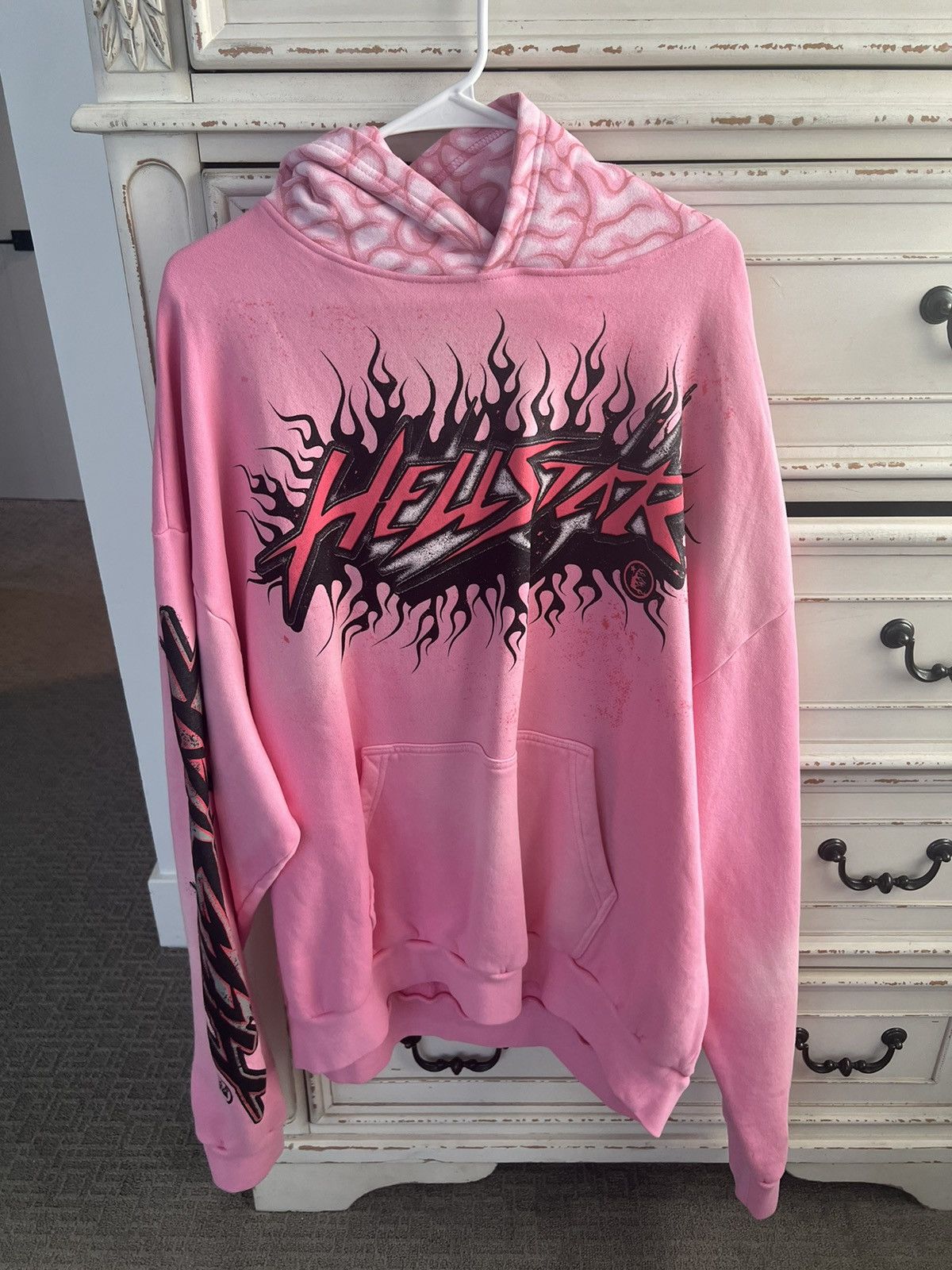 HELLSTAR XL Pink Hellstar Hoodie With Brain on Hood | Grailed