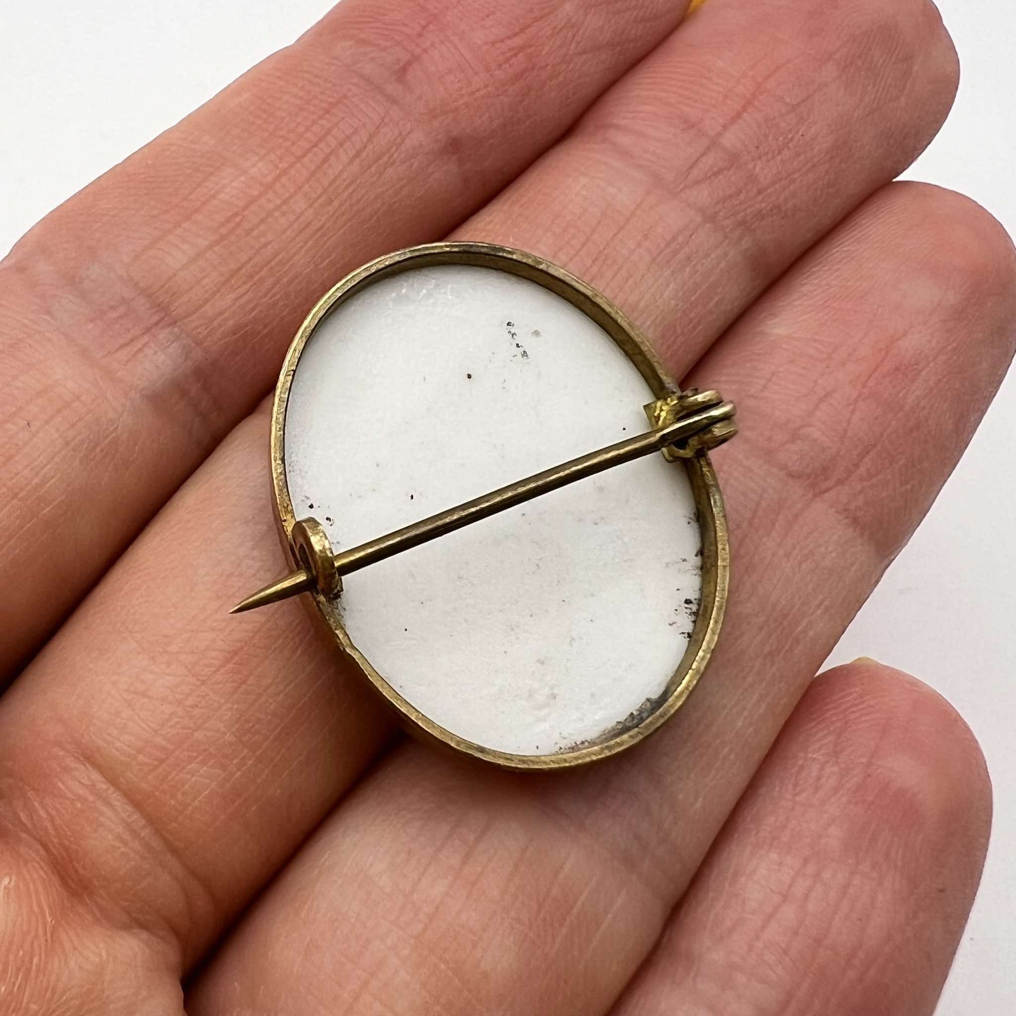 Vintage Vintage Christian Brooch Gilt Brass Porcelain Virgin Mary | Grailed