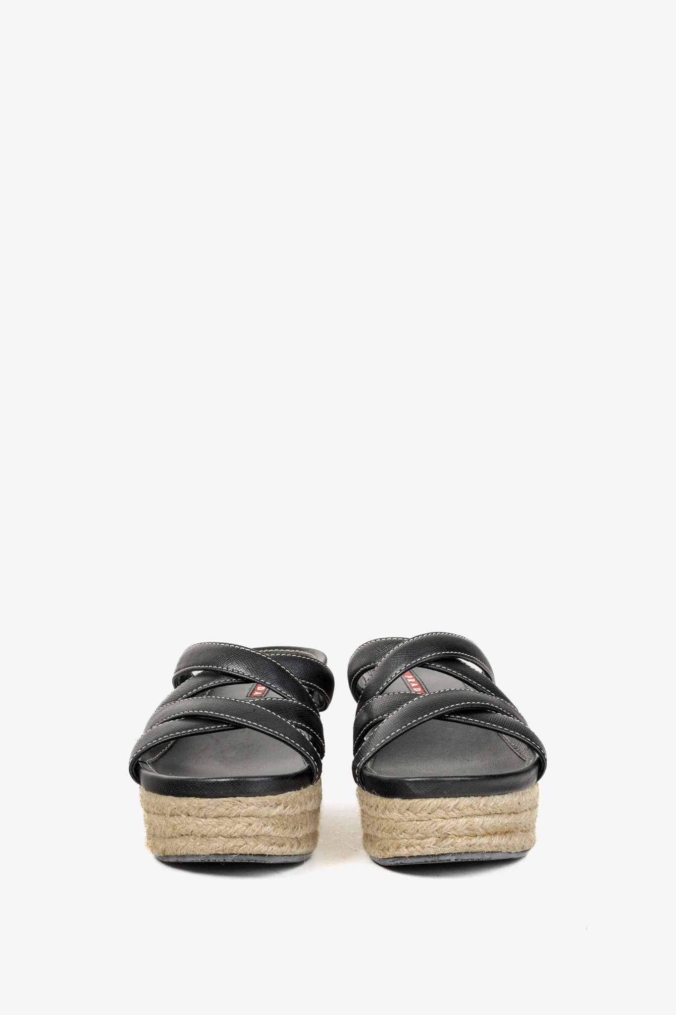 Prada Prada Red Label Black Strap Wedge Espadrille Sandal | Grailed