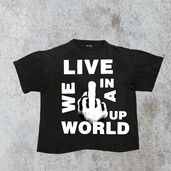 Supreme We Live In A Middle Finger Up World Ugly Wrld T-Shirt | Grailed