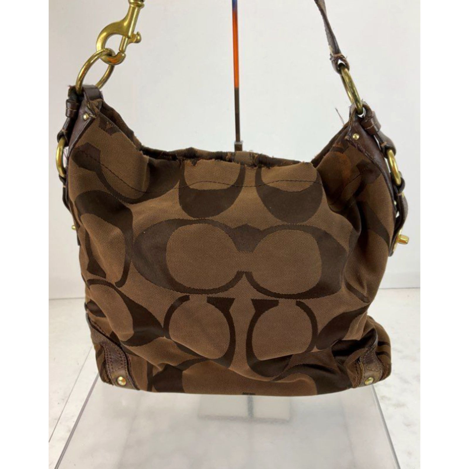 Coach Coach Dark Brown Signature Jacquard & Leather Zip Shoulder Bag ...