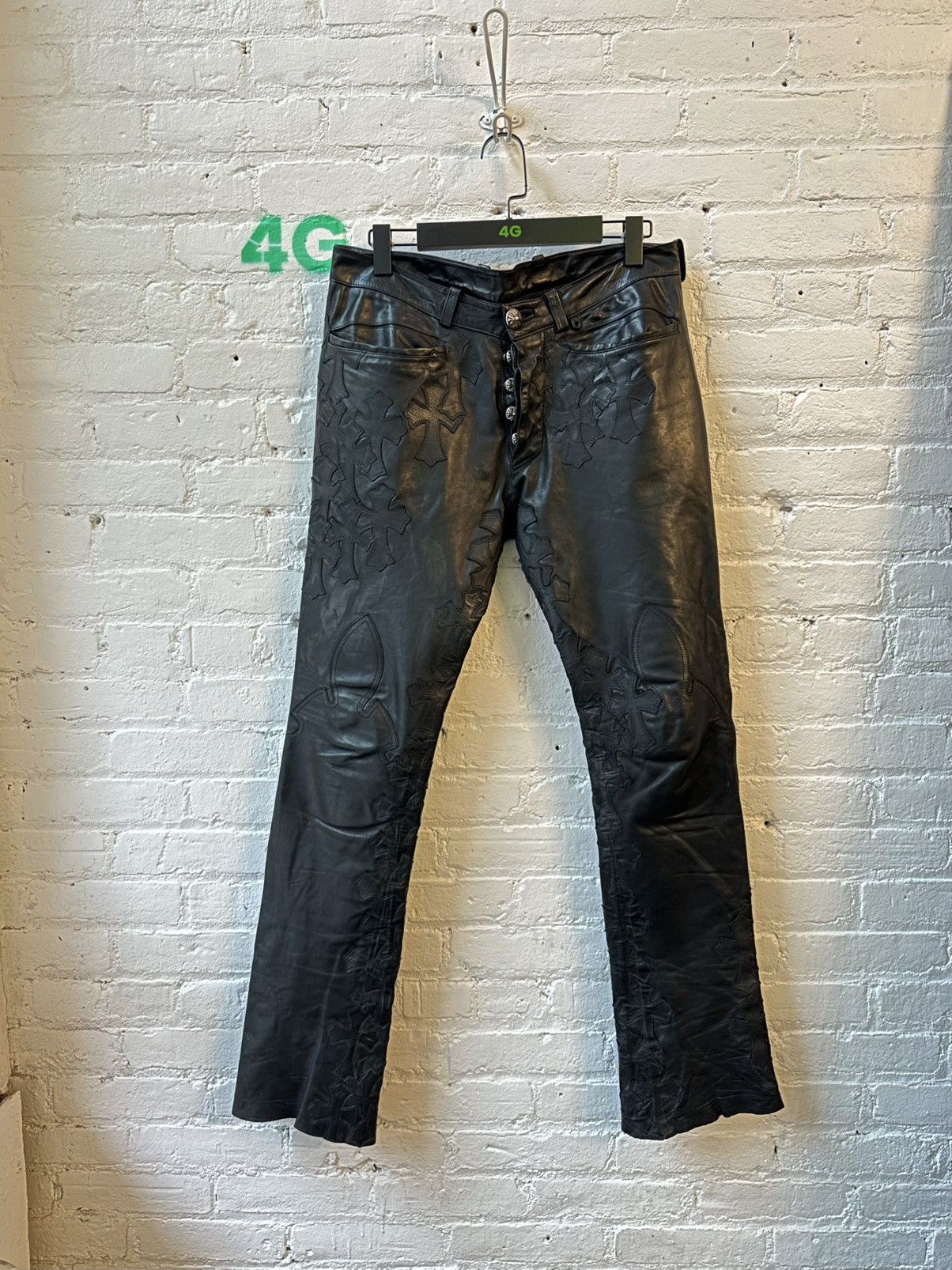Chrome Hearts CHROME HEARTS FLOODED CROSS PATCH LEATHER PANTS | Grailed