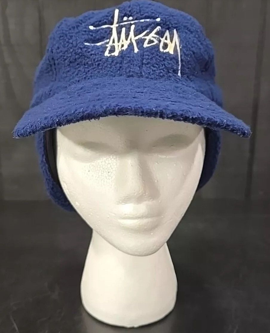 Stussy Fleece Earflap Cap Snapback Hat USA 90s Y2K Logo Streetwear ...