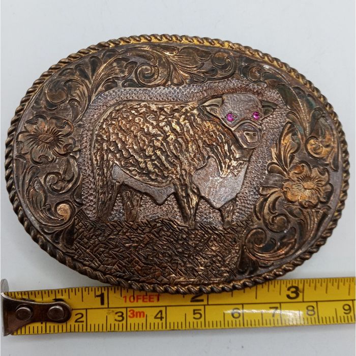 Vintage Cow Belt Buckle Crumrine San Carlos 22K Gold On Sterling Vtg ...
