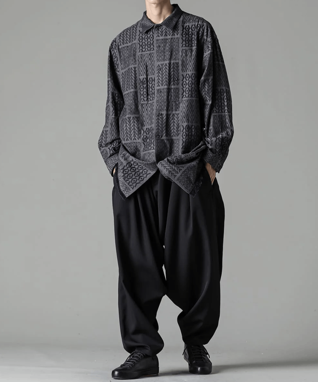 Yohji Yamamoto Yohji Yamamoto Pour Homme - Open Collar Pattern Shirt ...