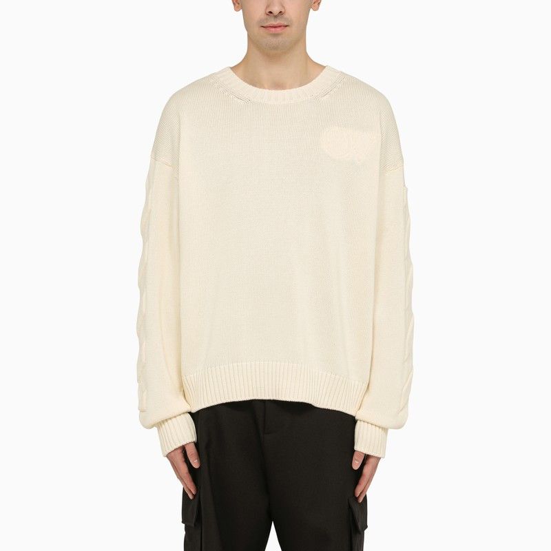 Off-White Off-White Cream Crew-Neck Sweatshirt With Diagonal Embroidery ...